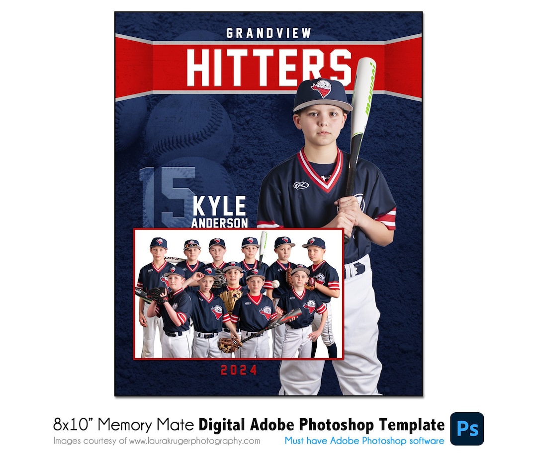 BASEBALL MM036 | 8x10 Adobe Photoshop Memory Mate Digital Template ...