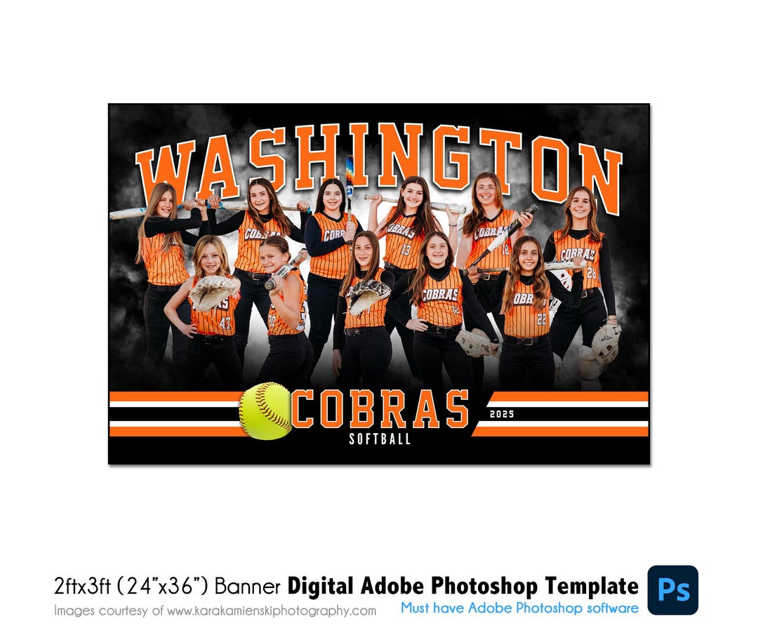 Softball Banner Template 008_H: 2ft X 3ft (24x36”)photoshop PSD ...
