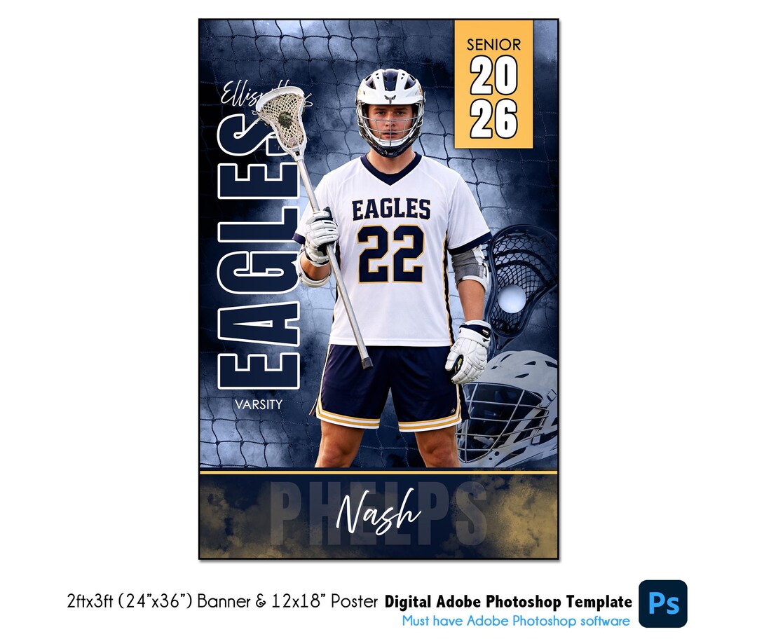 Lacrosse Banner & Poster Template 008: 2x3ft, 12x18" Photoshop PSD ...