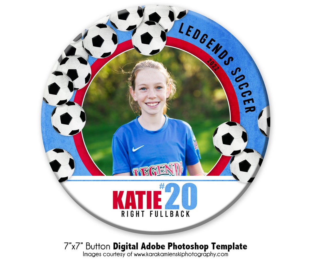 Soccer Photo Button Template 006: 7x7” Photoshop PSD, Customizable ...