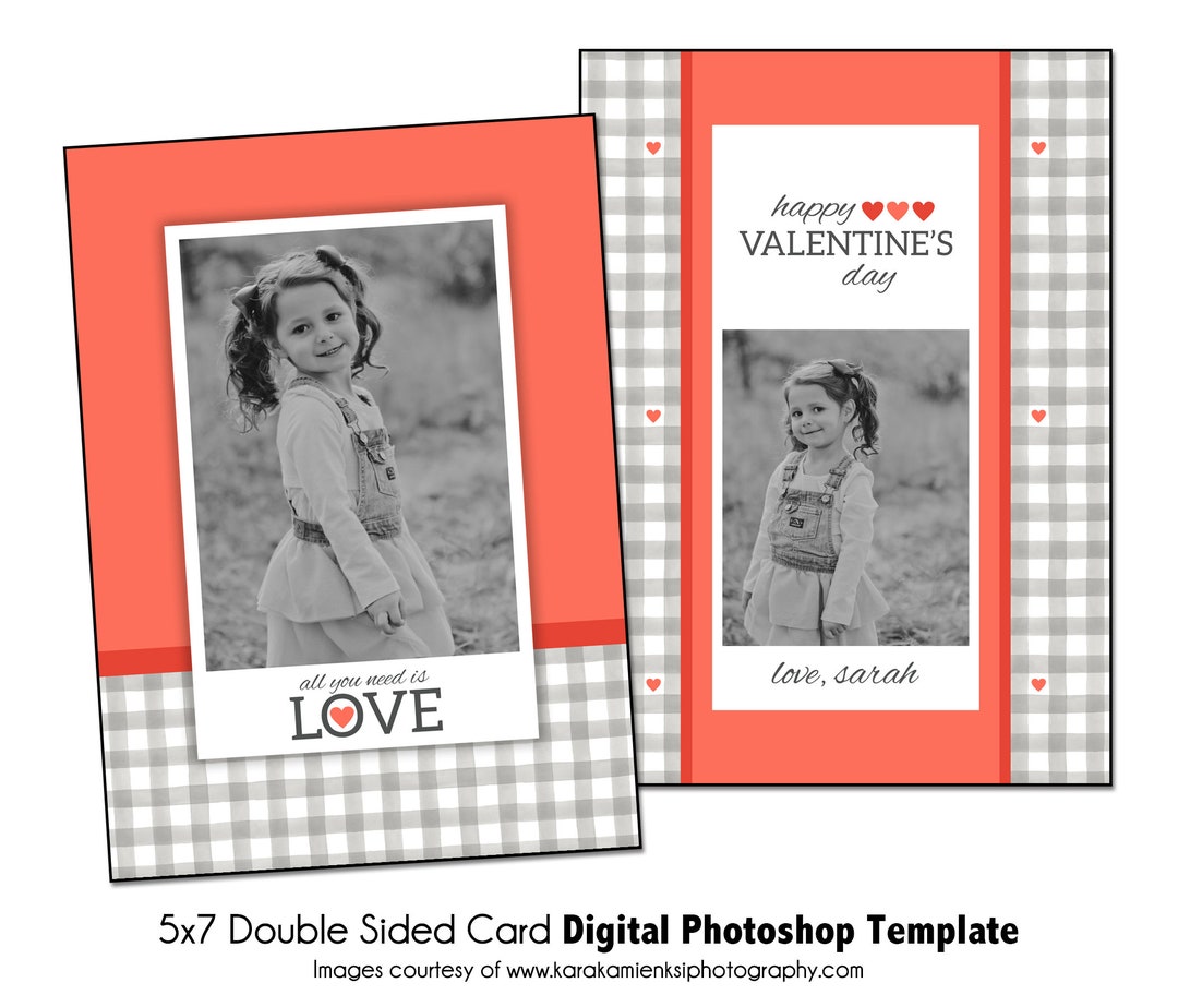 Valentine Card Template 007V 5x7 Double Sided Card Template Digital ...