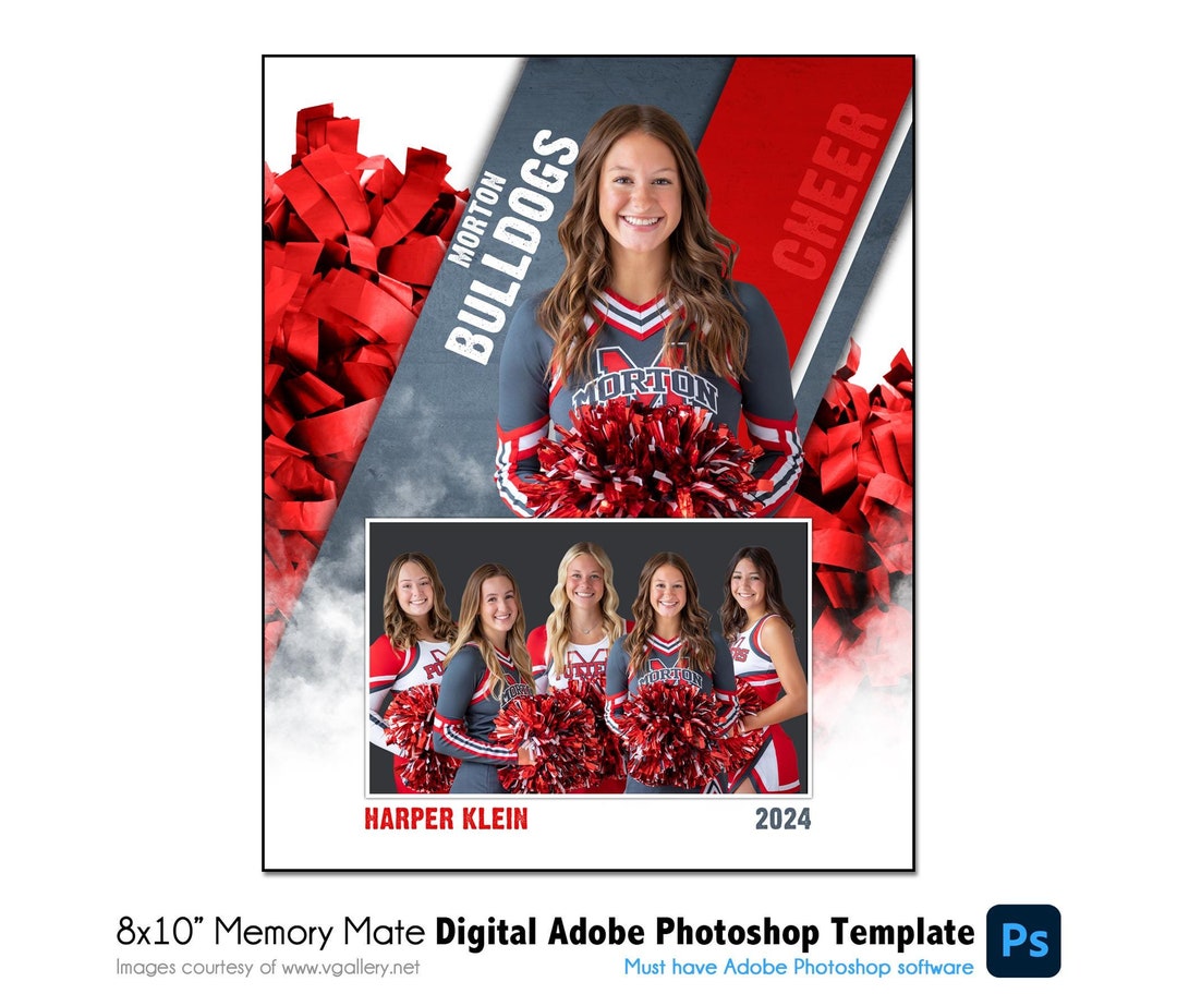 CHEERLEADING MM024 | 8x10 Adobe Photoshop Memory Mate Digital Template ...