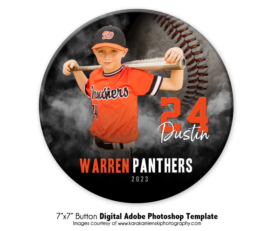 BASEBALL BUTTON 031 | 7x7" Adobe Photoshop Photo Button Digital ...