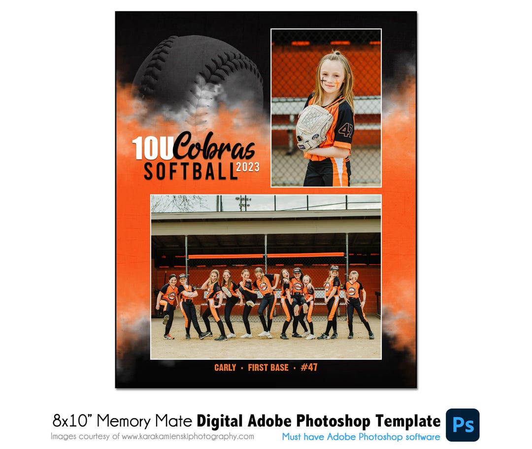 Softball Memory Mate Photo Template 030: 8x10” Photoshop PSD ...