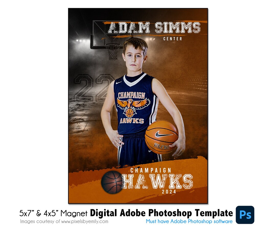 BASKETBALL MAGNET 038 | 5x7" & 4x5" Adobe Photoshop Digital Template ...