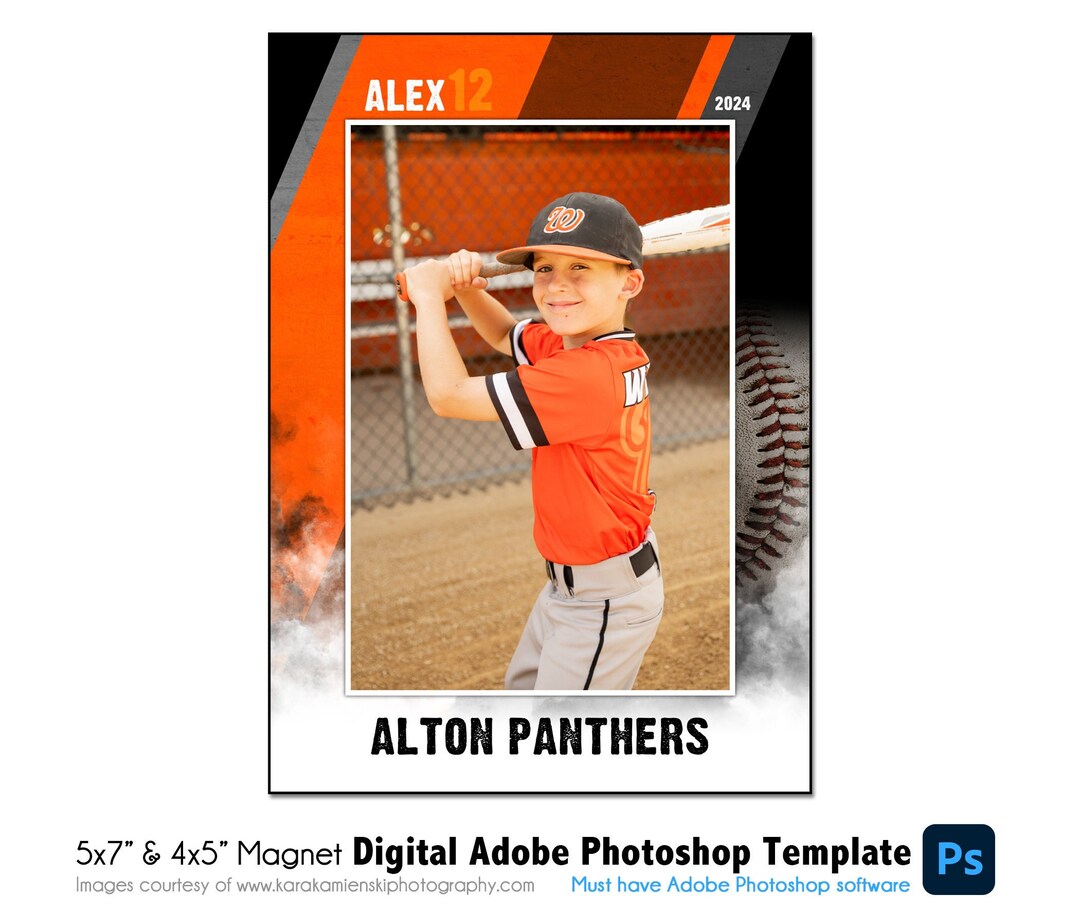 Baseball Photo Magnet Template 033_2: Photoshop PSD (5x7, 4x5 ...