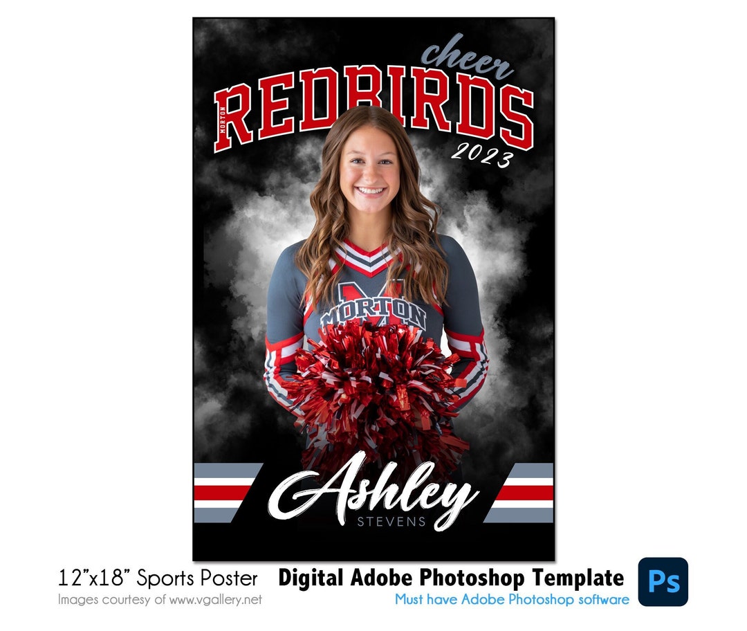CHEERLEADING POSTER 002 | 12"x18" Adobe Photoshop Digital Template ...