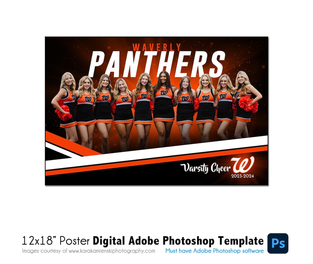 CHEERLEADING POSTER 001_H | 12"x18" Adobe Photoshop Digital Template ...