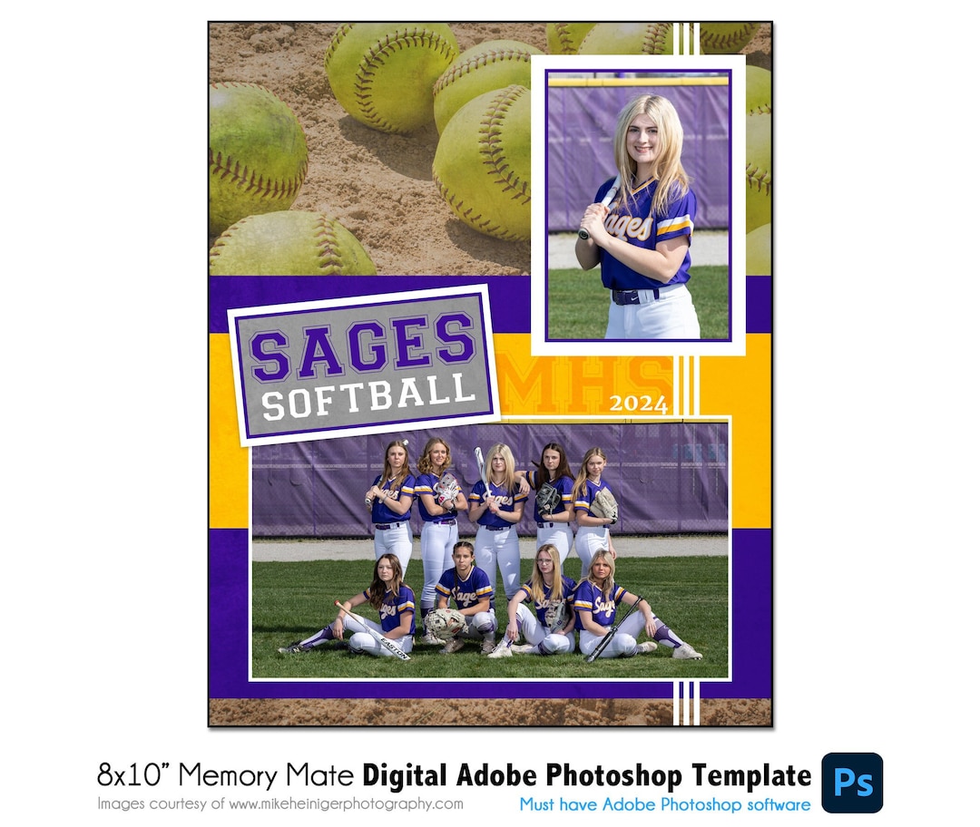 SOFTBALL MM036 | 8x10 Adobe Photoshop Memory Mate Digital Template ...