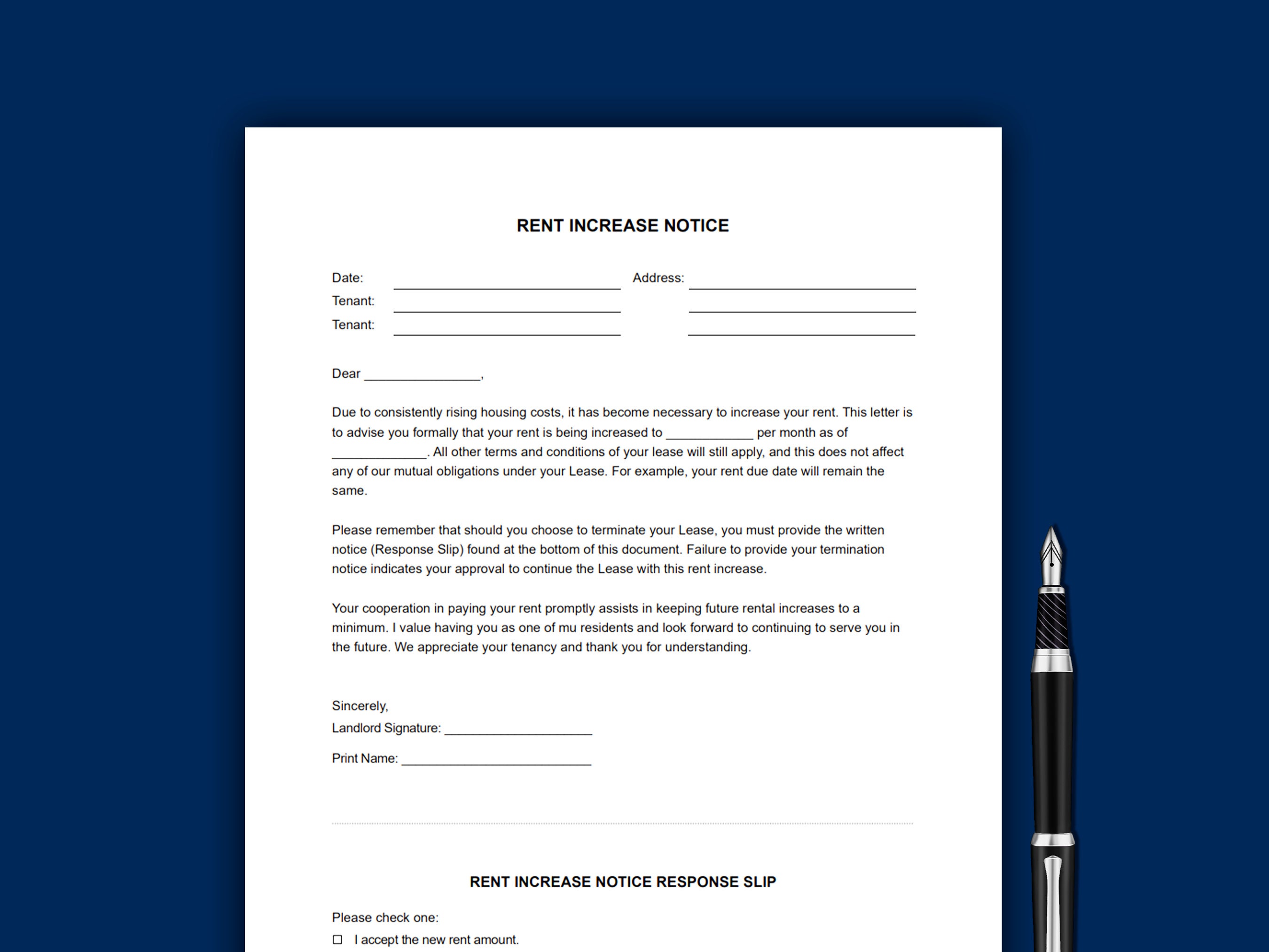 Rental Increase Notice, Rental Increase Form, Rental Increase Letter - Etsy