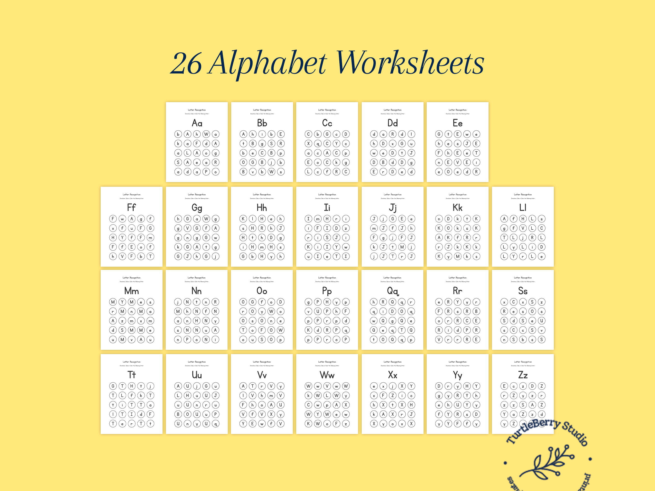 26 Letter Recognition Worksheets, Alphabet Find, Dab the Letter, Letter ...