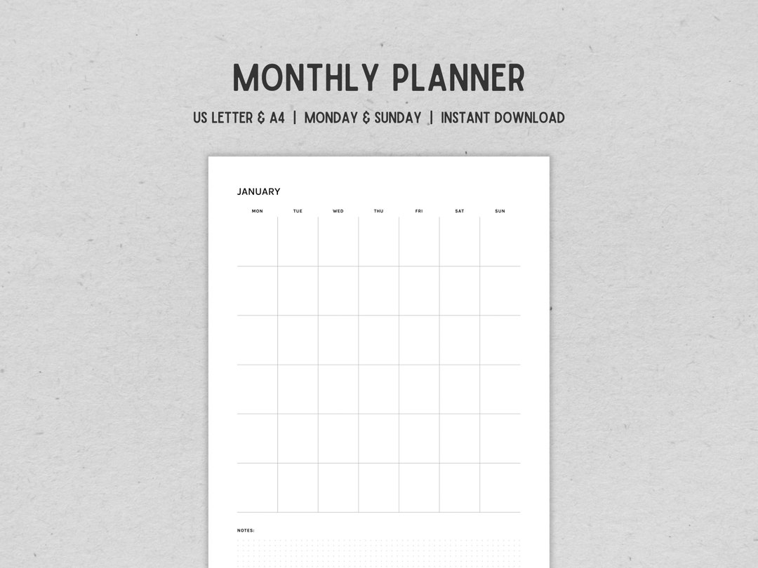 Printable Monthly Calendar, Vertical - Instant Download - Etsy