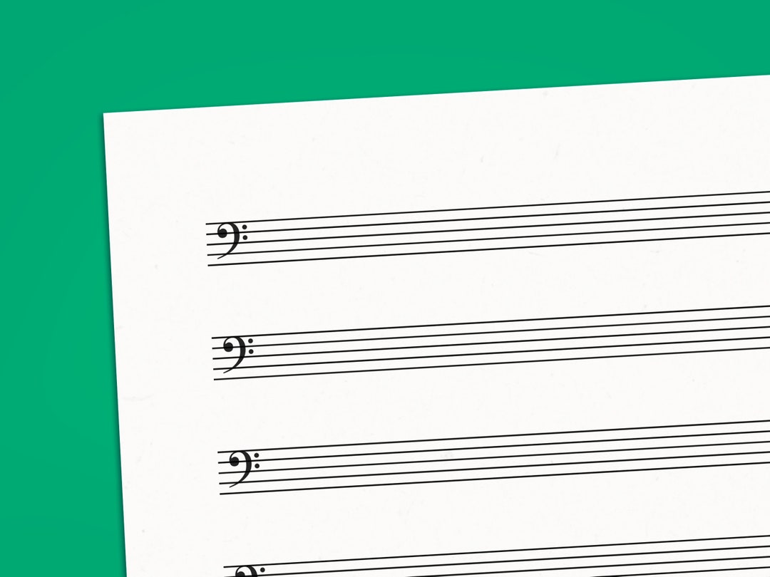 Bass Clef Music Paper, 8 10 12 Staves Printable Bass Clef Sheets - US ...