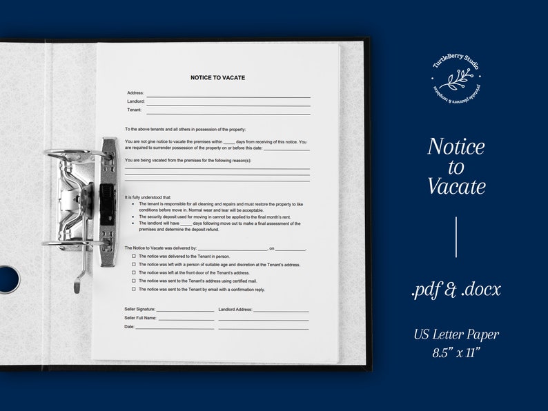 Notice to Vacate, One Page Letter to Vacate, Editable Simple Template ...