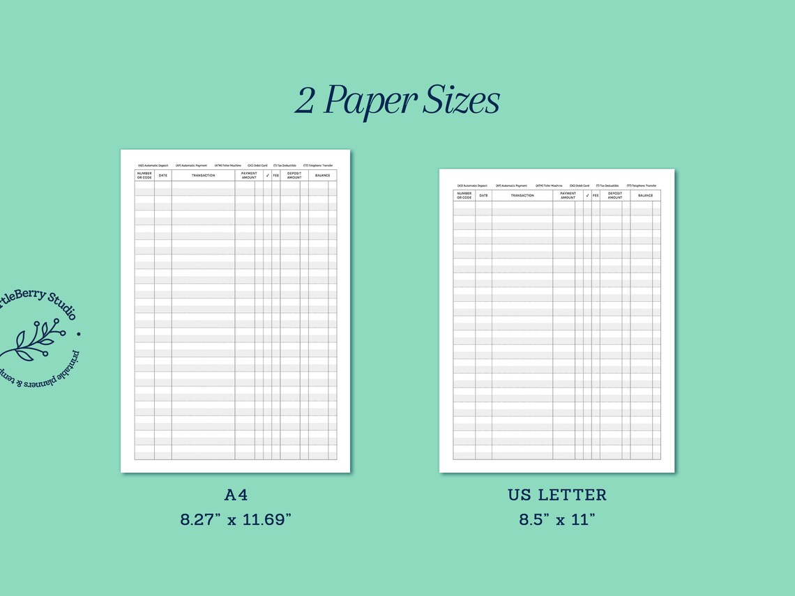 Checkbook Register, Printable Checkbook Tracker - US Letter and A4 ...