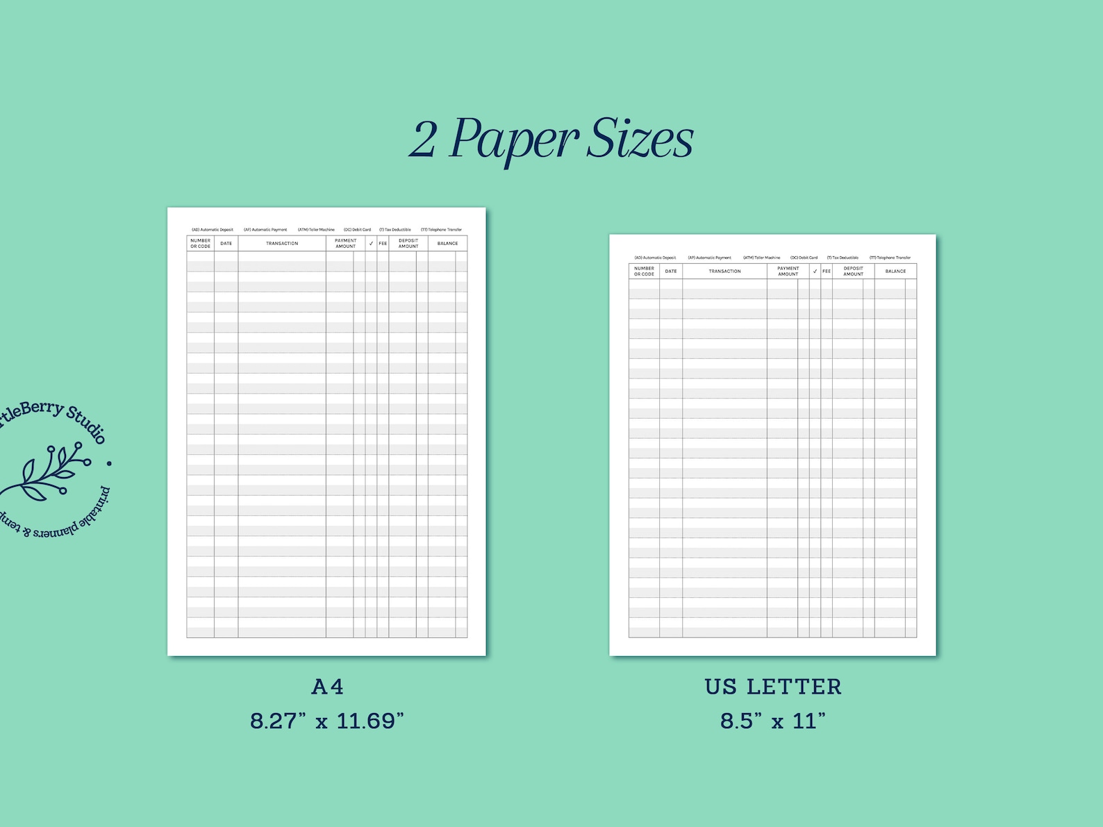 Checkbook Register, Printable Checkbook Tracker - US Letter and A4 ...