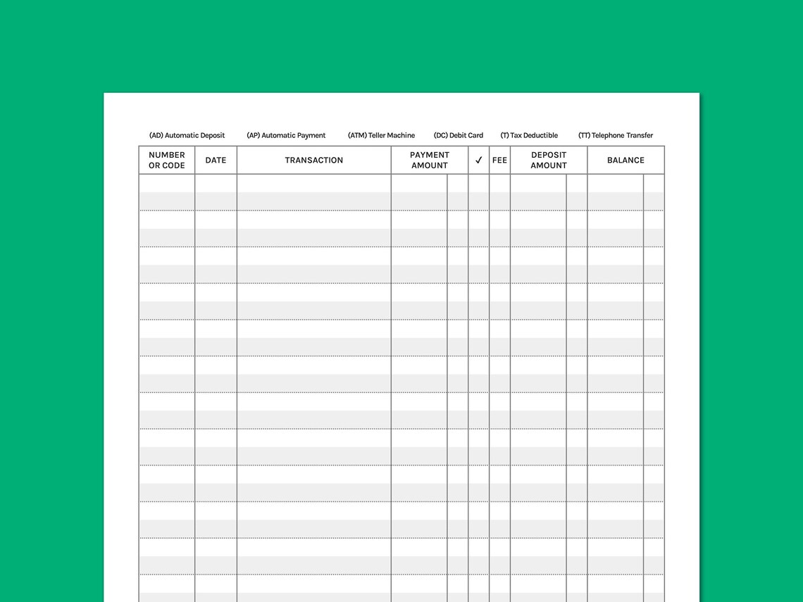 Checkbook Register, Printable Checkbook Tracker - US Letter and A4 ...