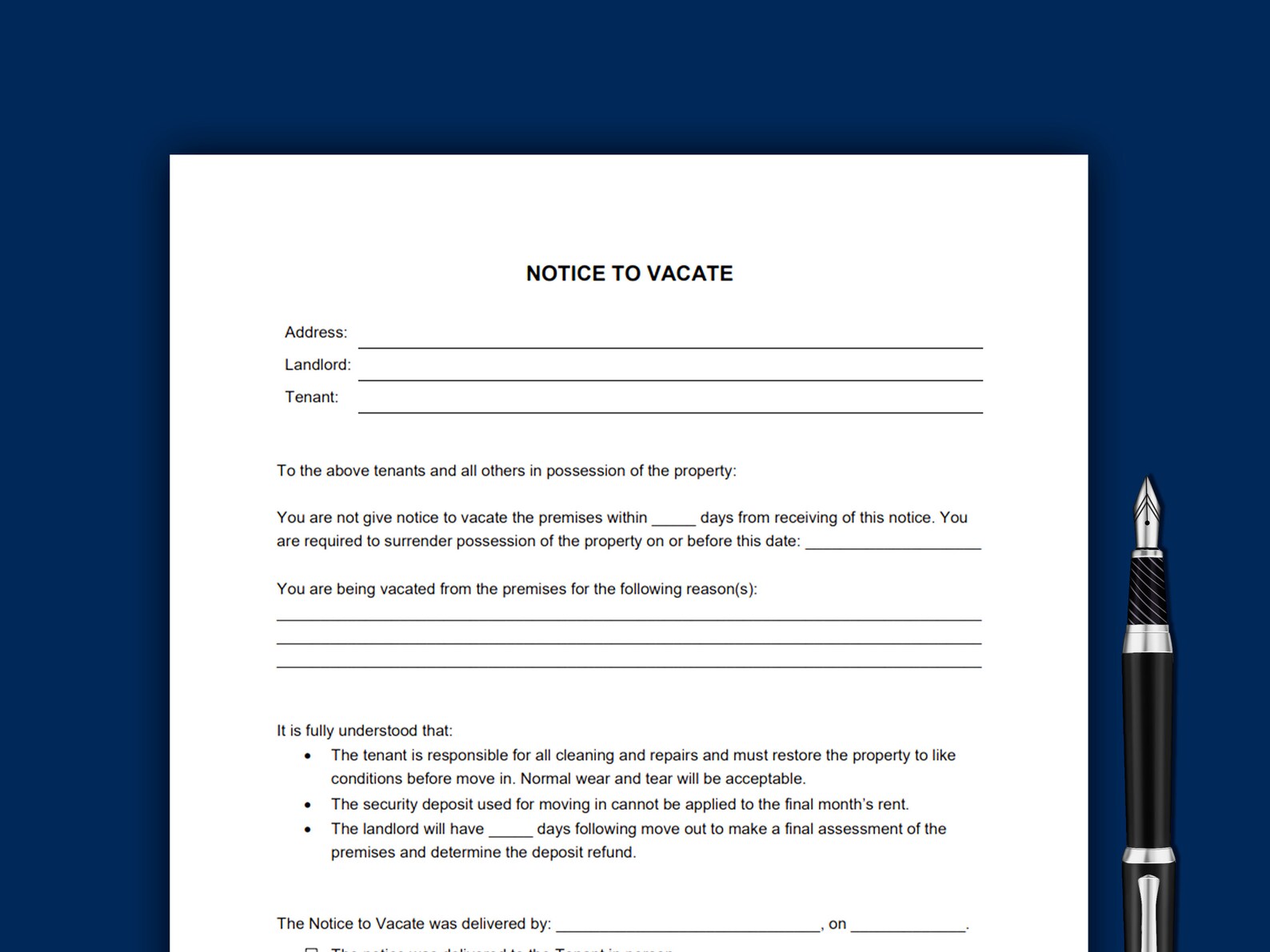 Notice to Vacate, One Page Letter to Vacate, Editable Simple Template ...