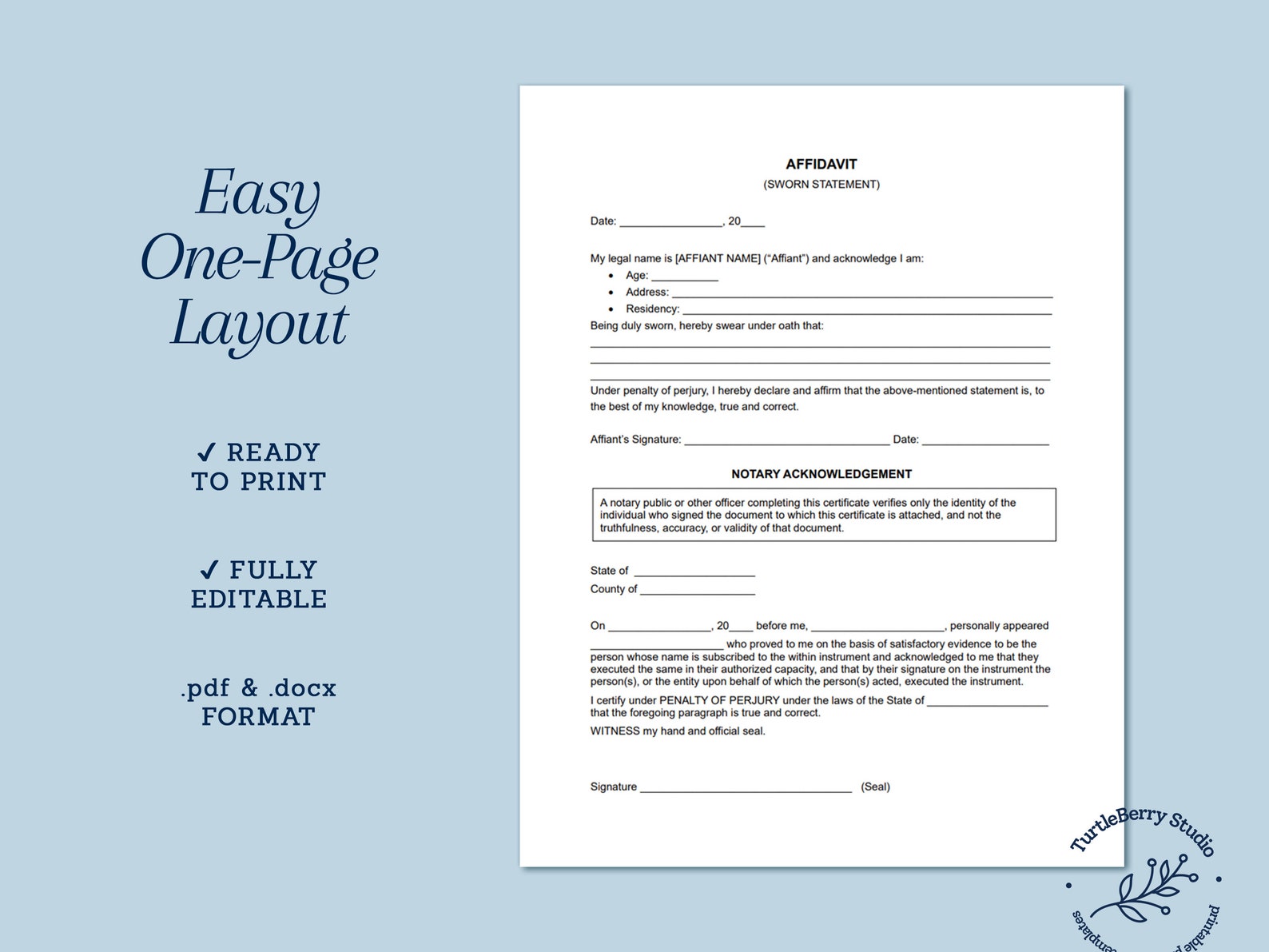 Affidavit Template, Sworn Affidavit - Etsy
