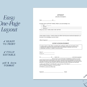 Affidavit Template, Sworn Affidavit - Etsy