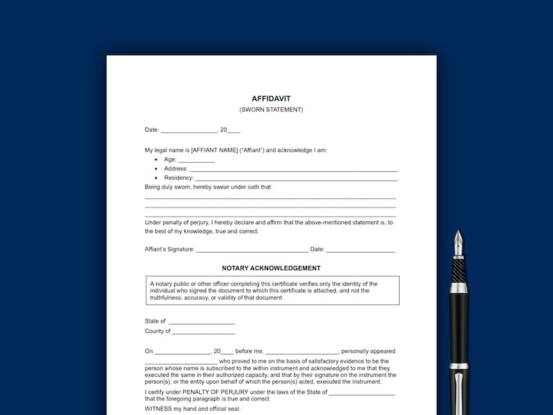 Affidavit Template, Sworn Affidavit - Etsy