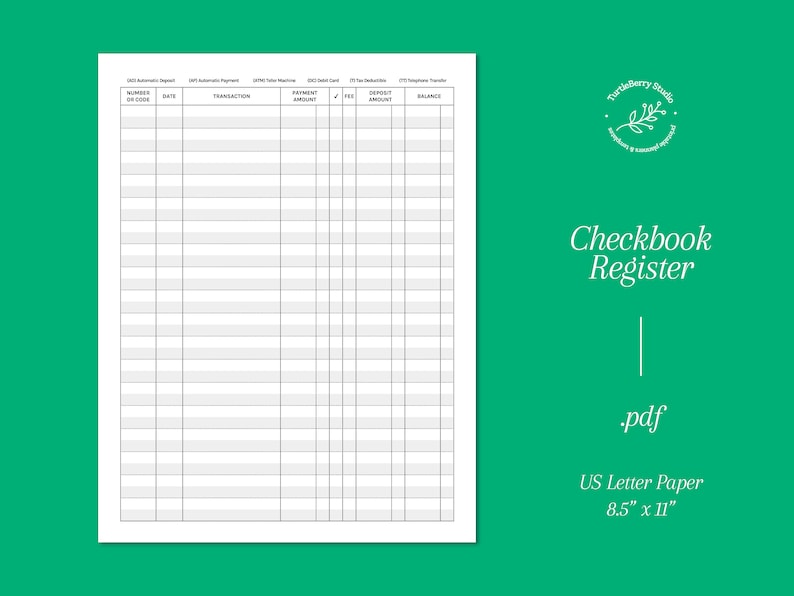 Checkbook Register, Printable Checkbook Tracker - US Letter and A4 ...