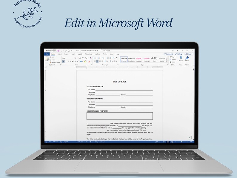 Bill of Sale, One Page Bill of Sale, Simple Template - Etsy