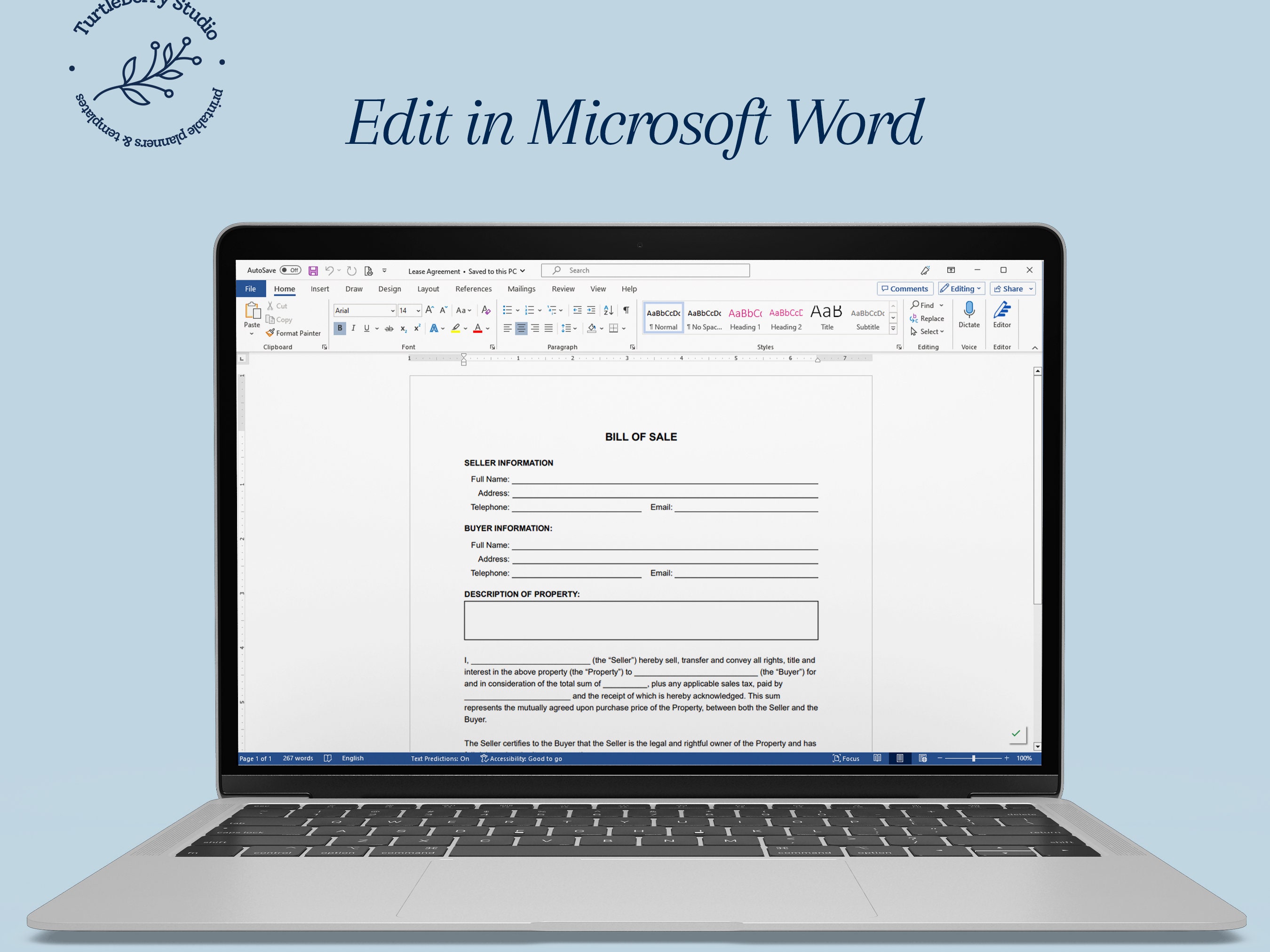 Bill of Sale, One Page Bill of Sale, Simple Template - Etsy