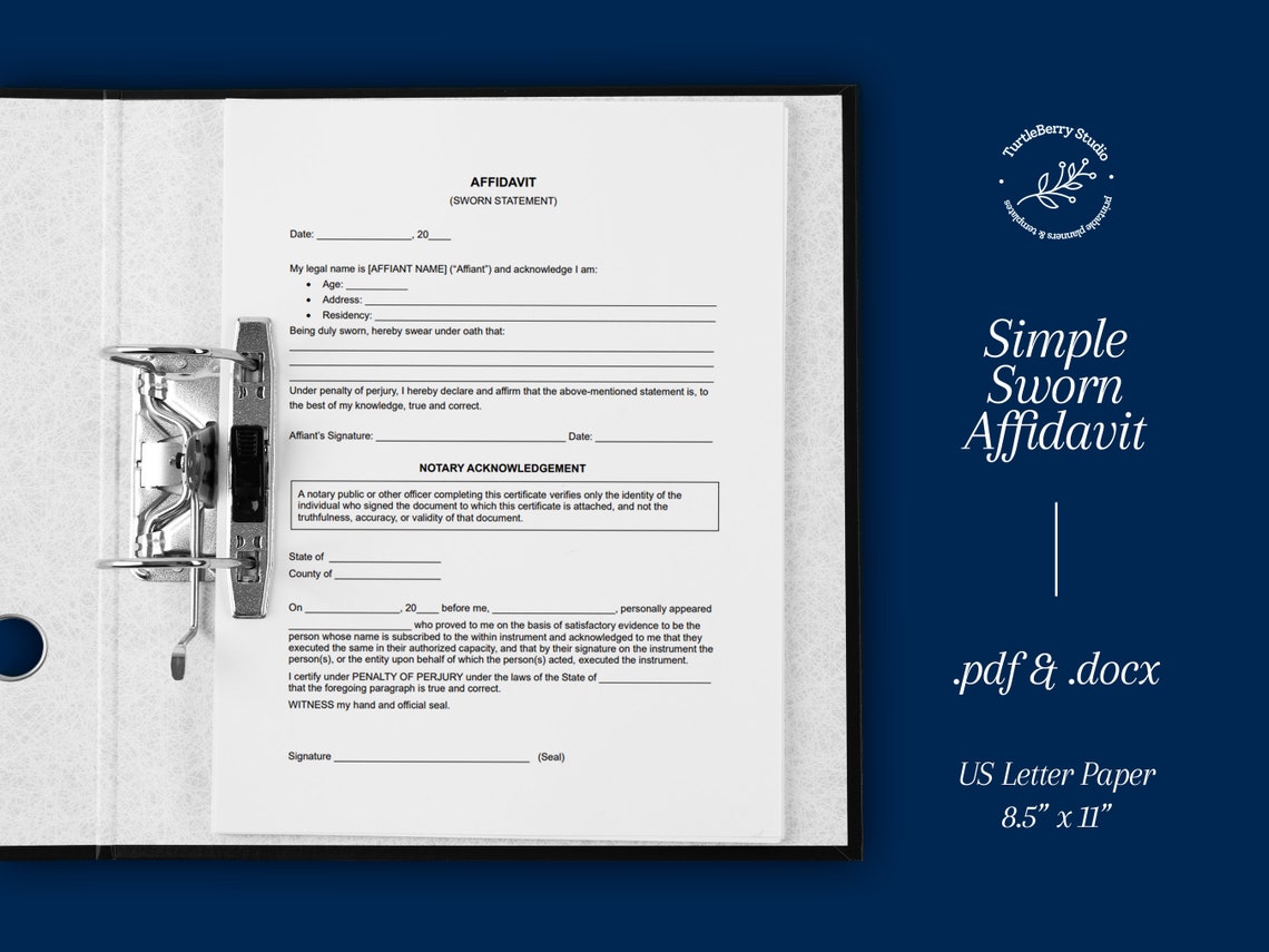 Affidavit Template, Sworn Affidavit - Etsy
