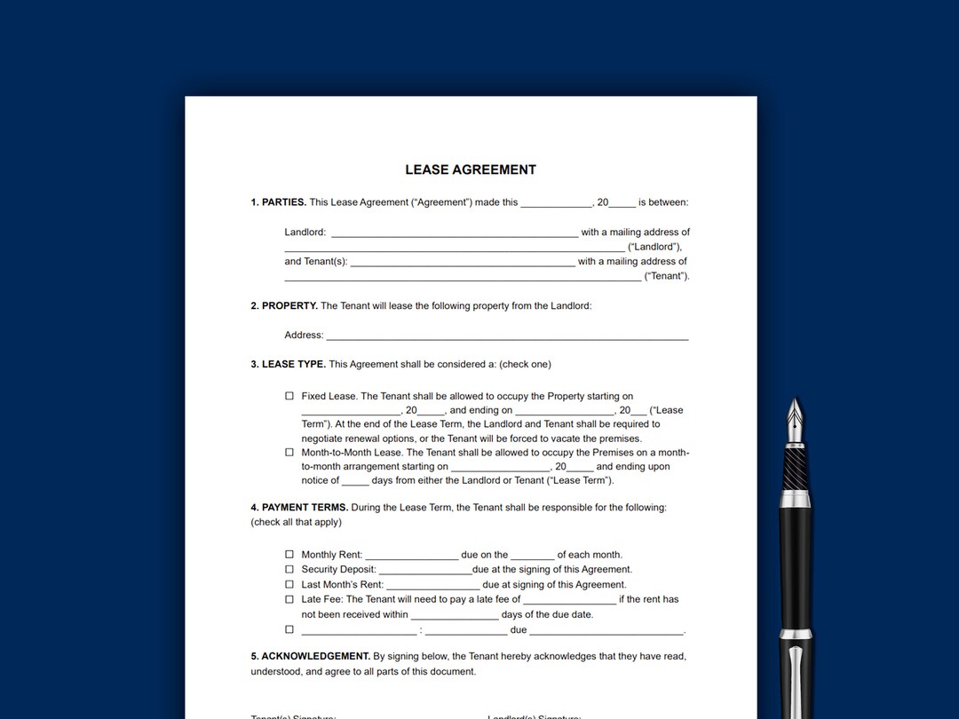 Lease Agreement, One Page Lease Agreement, Simple Template - Etsy