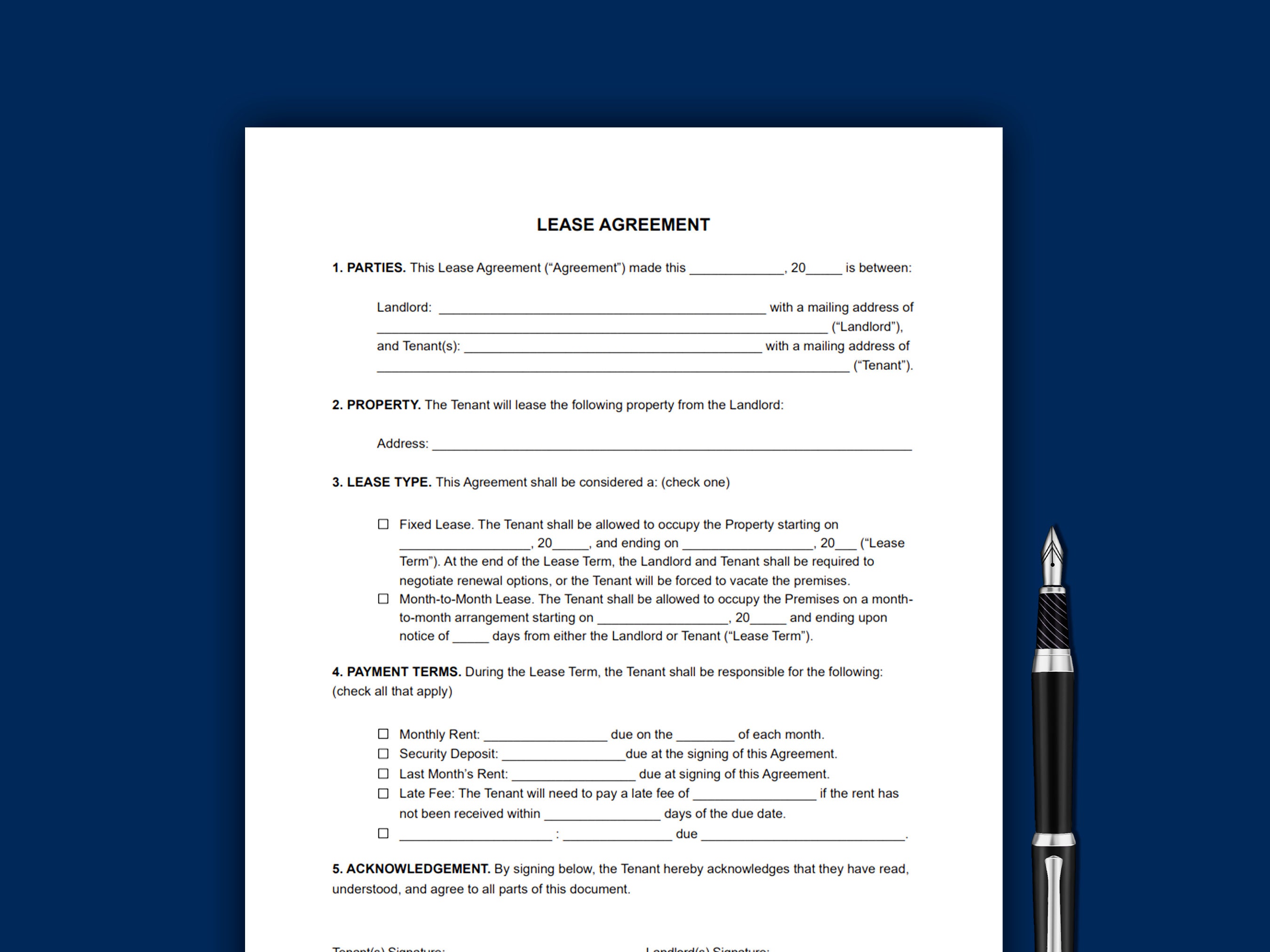 Lease Agreement, One Page Lease Agreement, Simple Template - Etsy