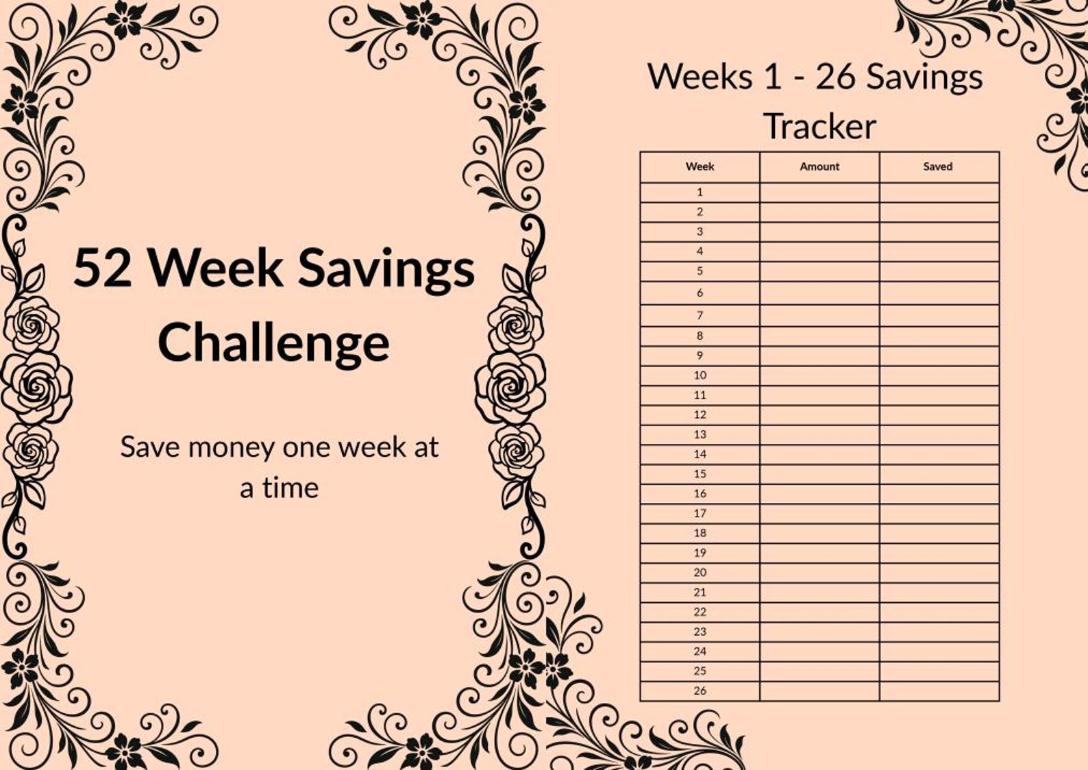 52-week Savings Challenge Tracker | Printable PDF - Etsy