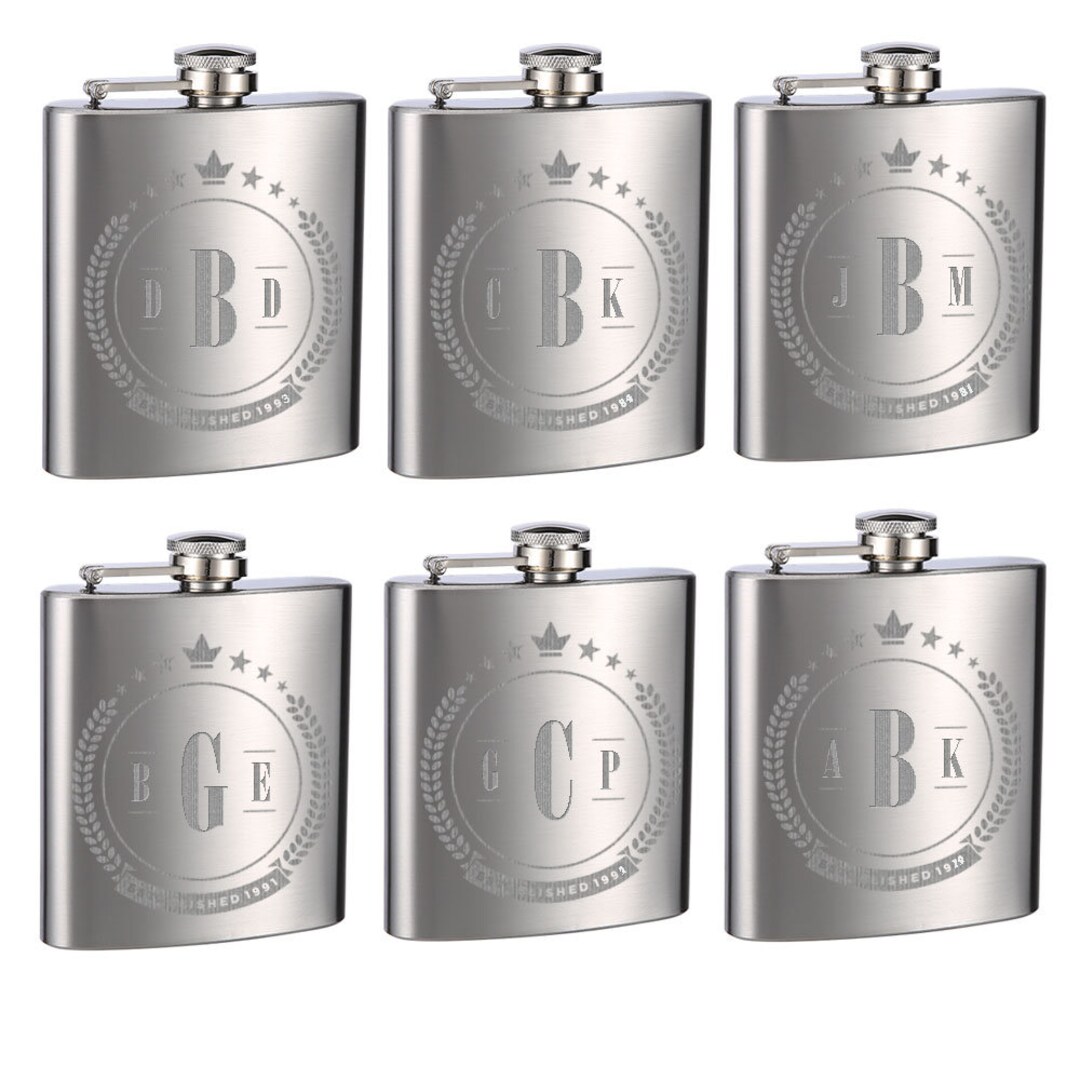 Custom Engraved 6 Pack - 6oz Flasks - With Monograms - Etsy