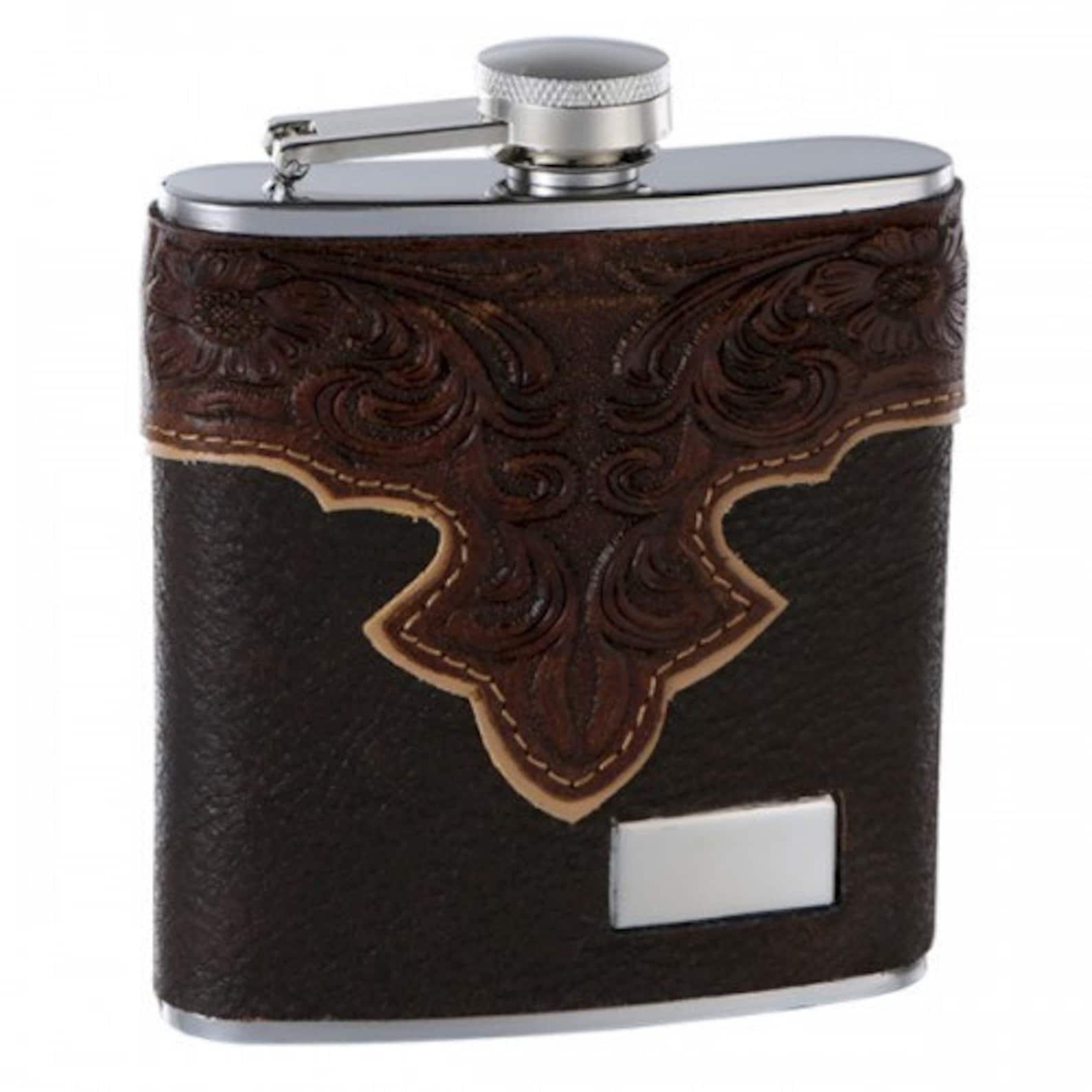 Hip Flask With Western Theme Leather Wrap Personalization - Etsy