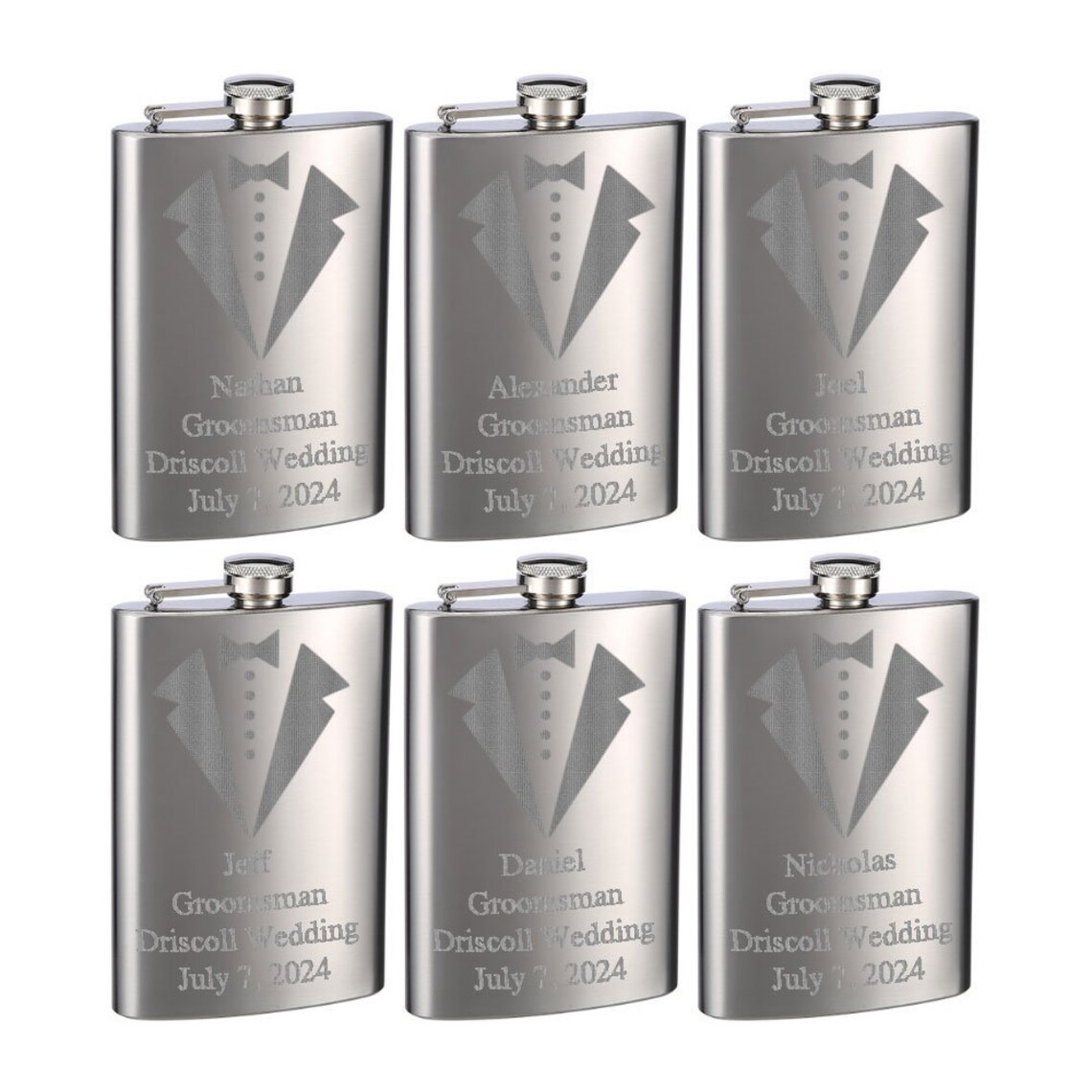 Personalized Groomsmen Flasks Six Pack of 8 Ounce Flasks - Etsy
