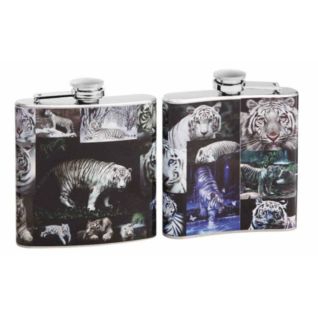 Full Color White Tiger Collage on 6oz Flask - Etsy