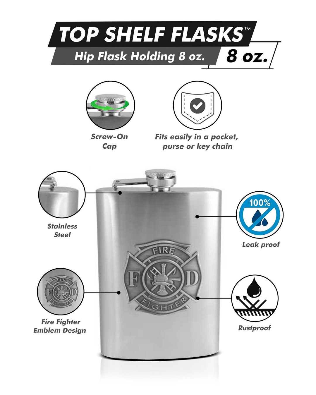8oz Custom Engraved Flask With Firefighter Emblem - Etsy