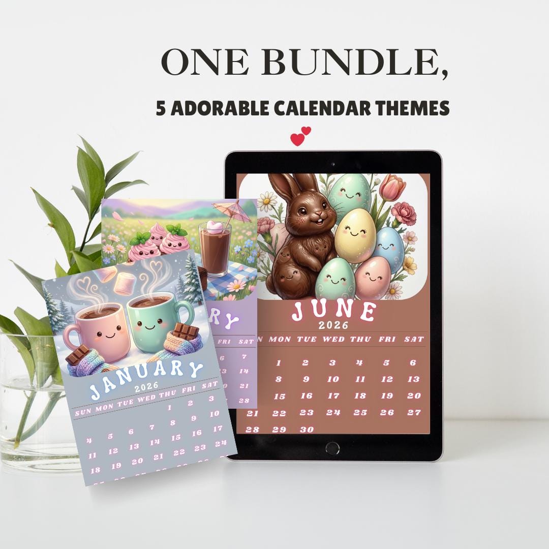 2026 Kawaii Calendar Bundle(printable Digital Download - Etsy