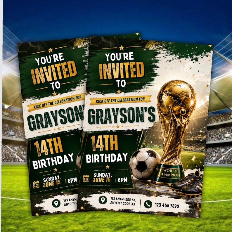 World Cup Birthday Invitation Template | Editable Canva Soccer Party ...