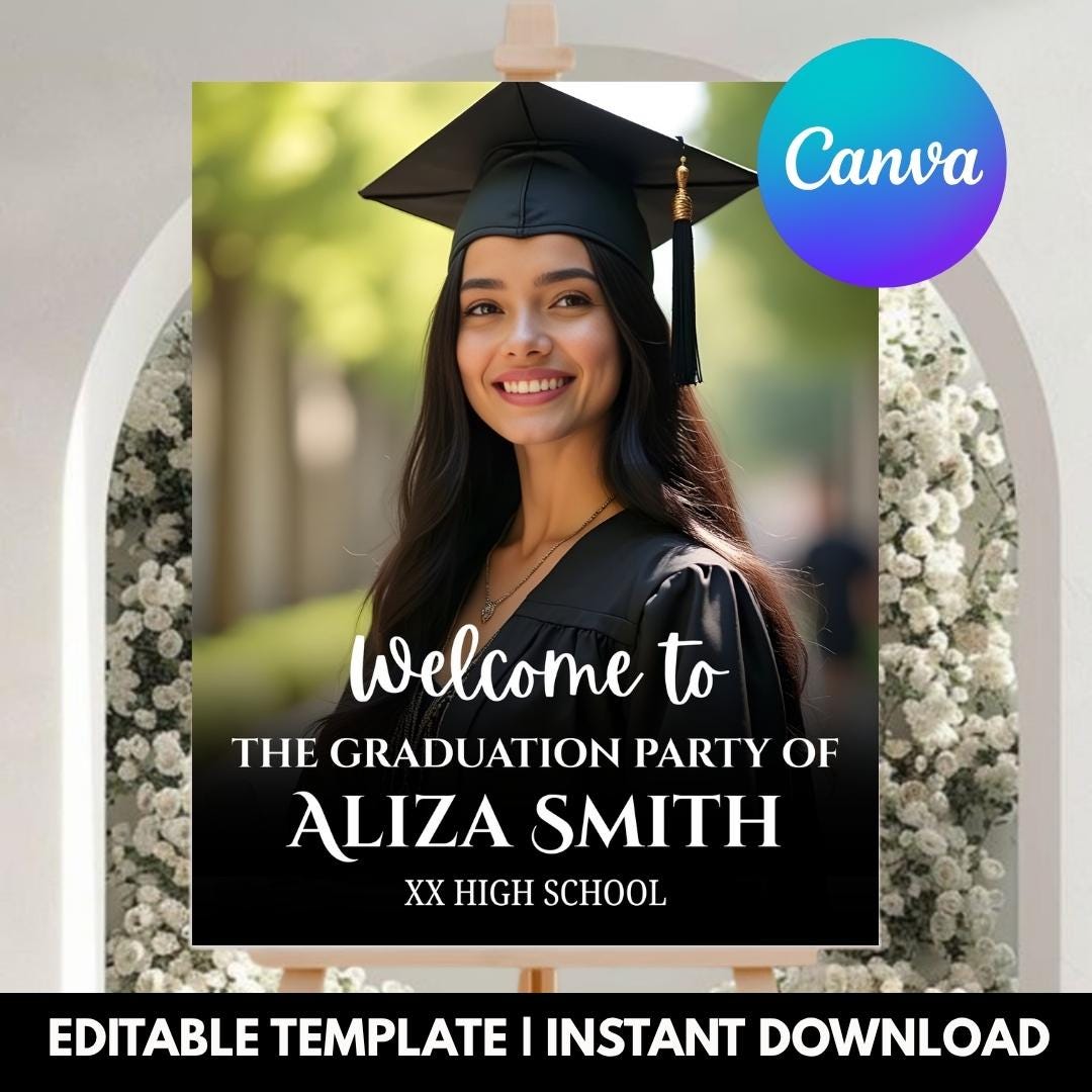 Modern Graduation Photo Welcome Sign Template, Minimalist Canva Design ...