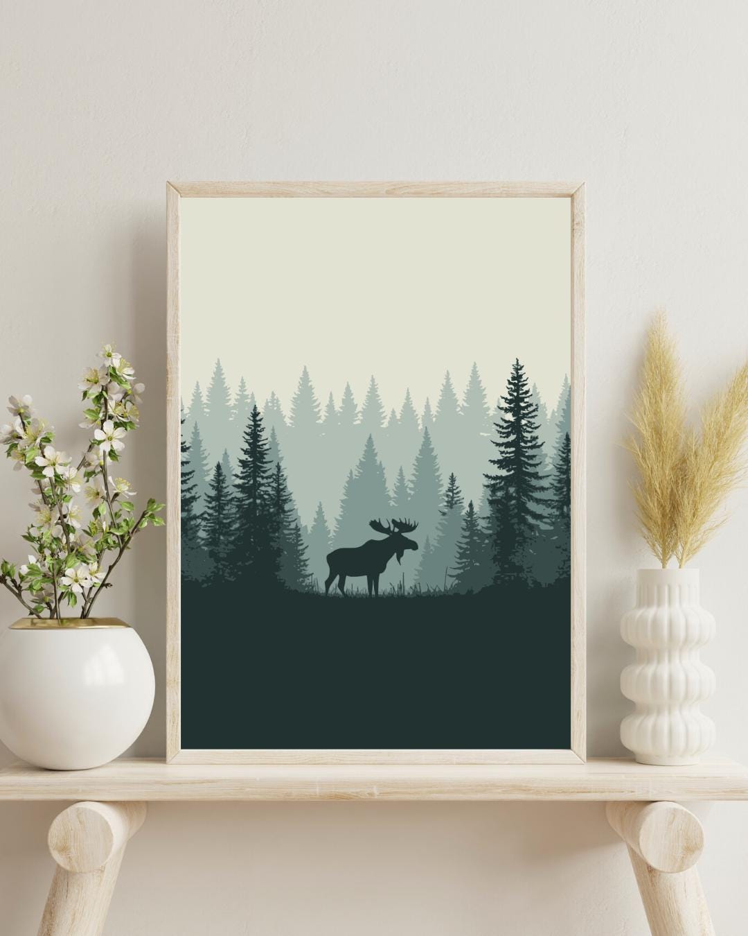 Scandinavian Moose Print | Nordic Forest Landscape, Rustic Cabin Wall ...