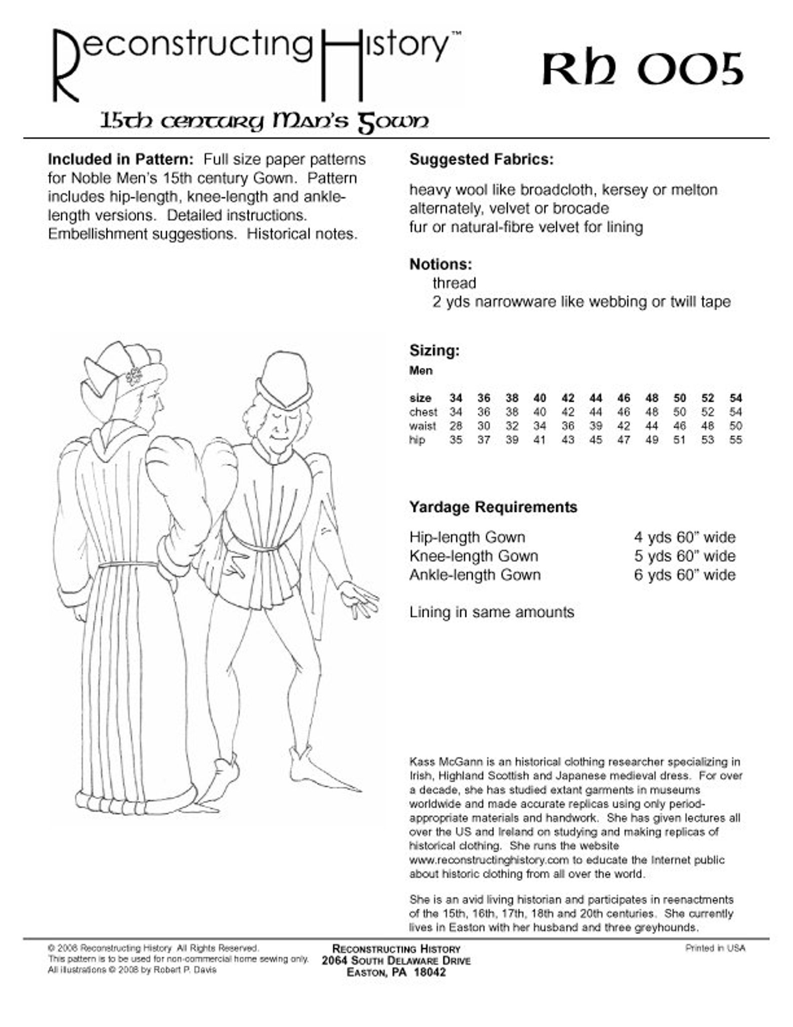 RH005 — Quick Print 15th Century Man's Gown Pattern - Etsy