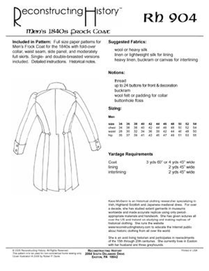 RH904 — Quick Print 1840s Frock Coat Pattern - Etsy