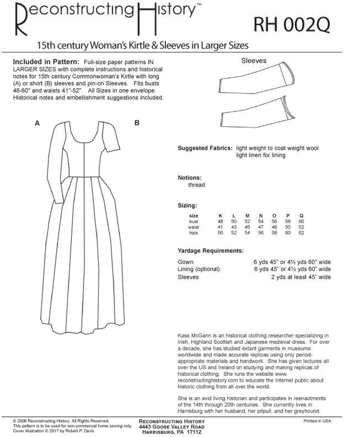 RH002Q Quick Print 15th Century Womens Kirtle Pattern IN - Etsy