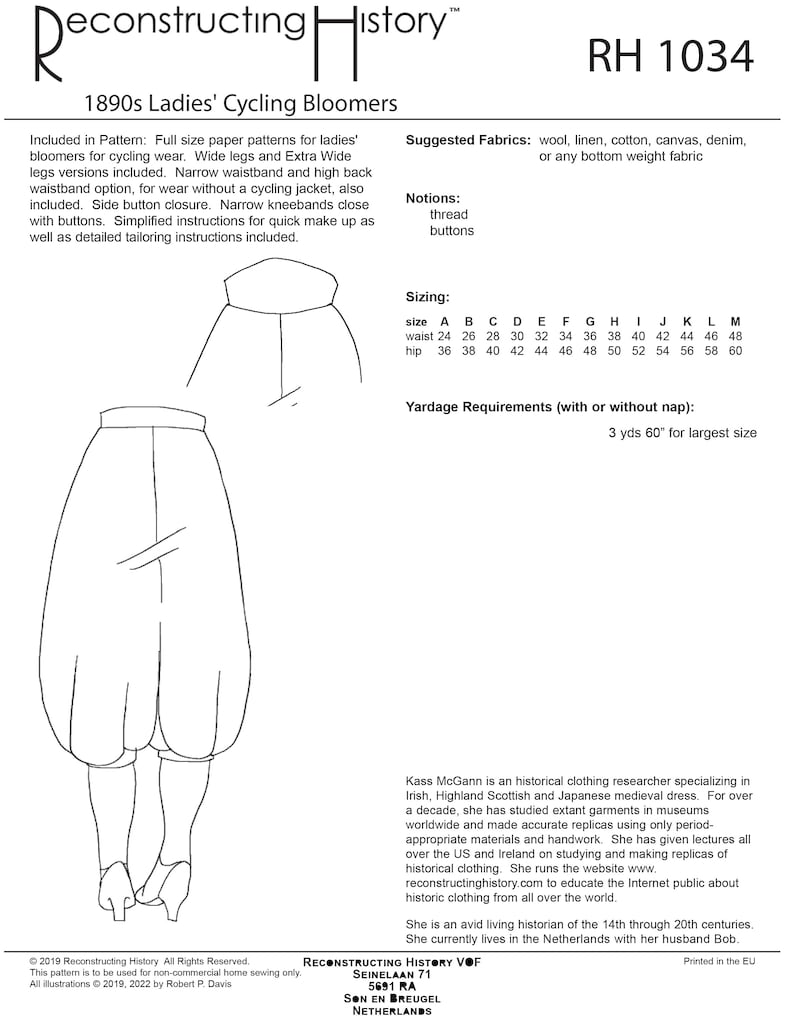 RH1034 Quick Print 1910s Ladies' Cycling Bloomers - Etsy