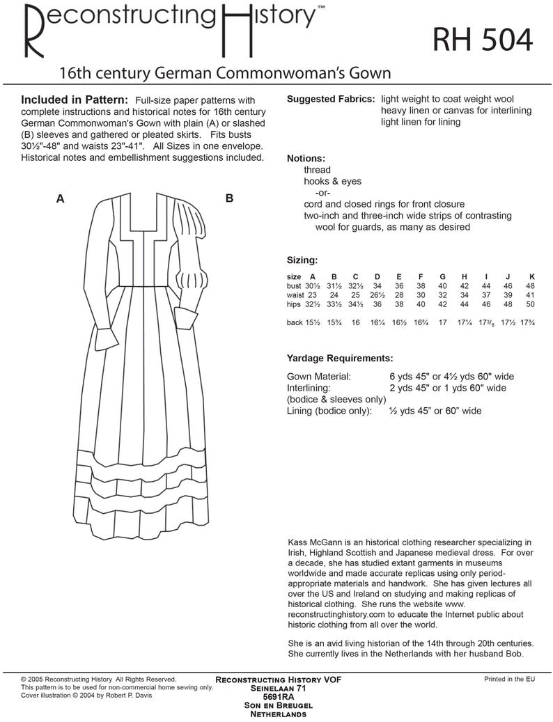RH504 — Quick Print Kampfrau or German Common Woman's Dress Pattern - Etsy