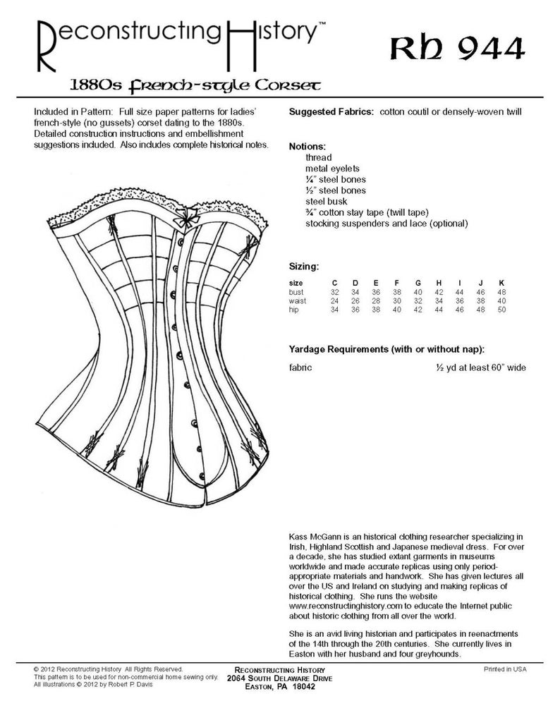 RH944 Quick Print 1880s Corset Pattern - Etsy