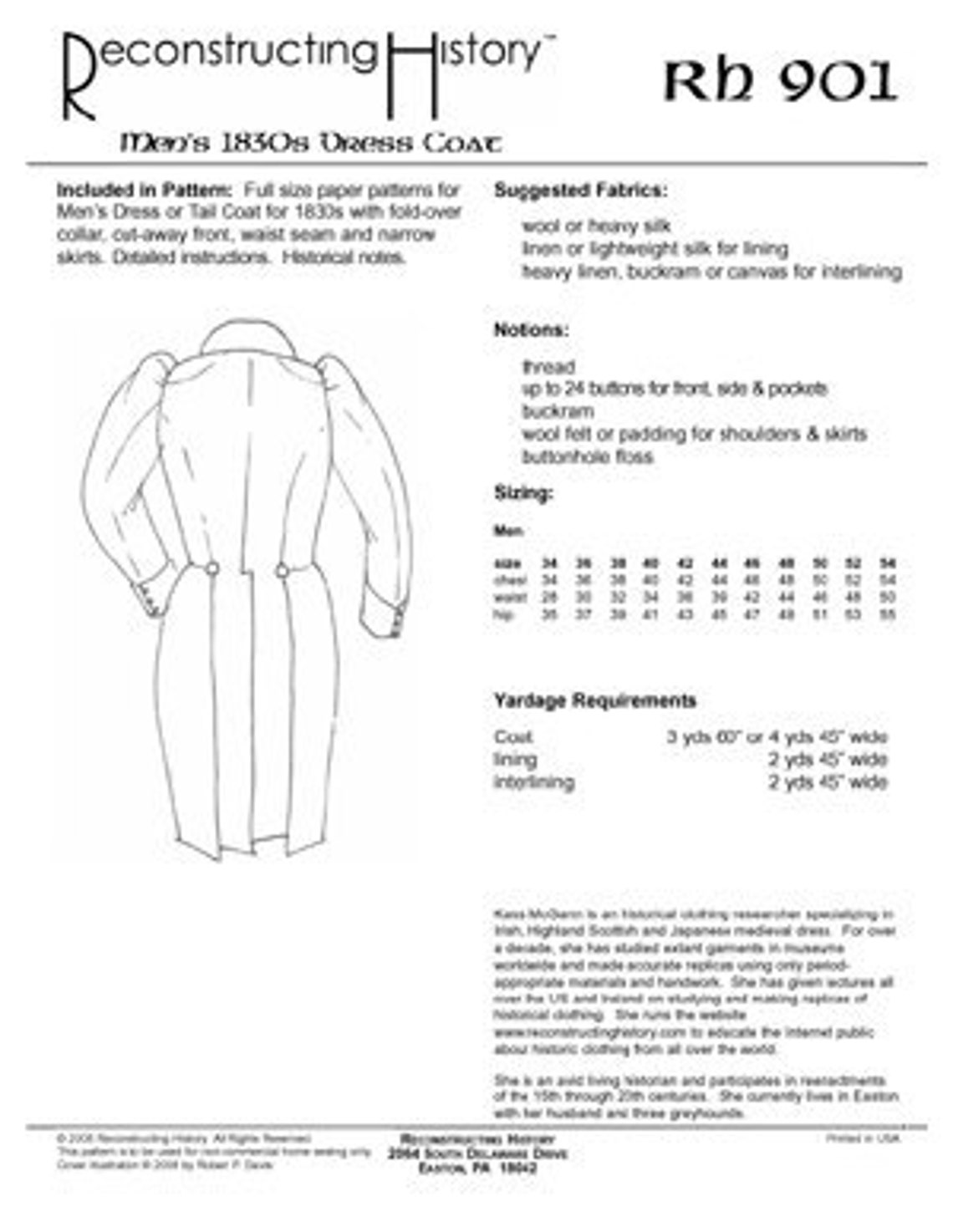 RH901 Quick Print 1830s Regency Dress Coat Pattern - Etsy