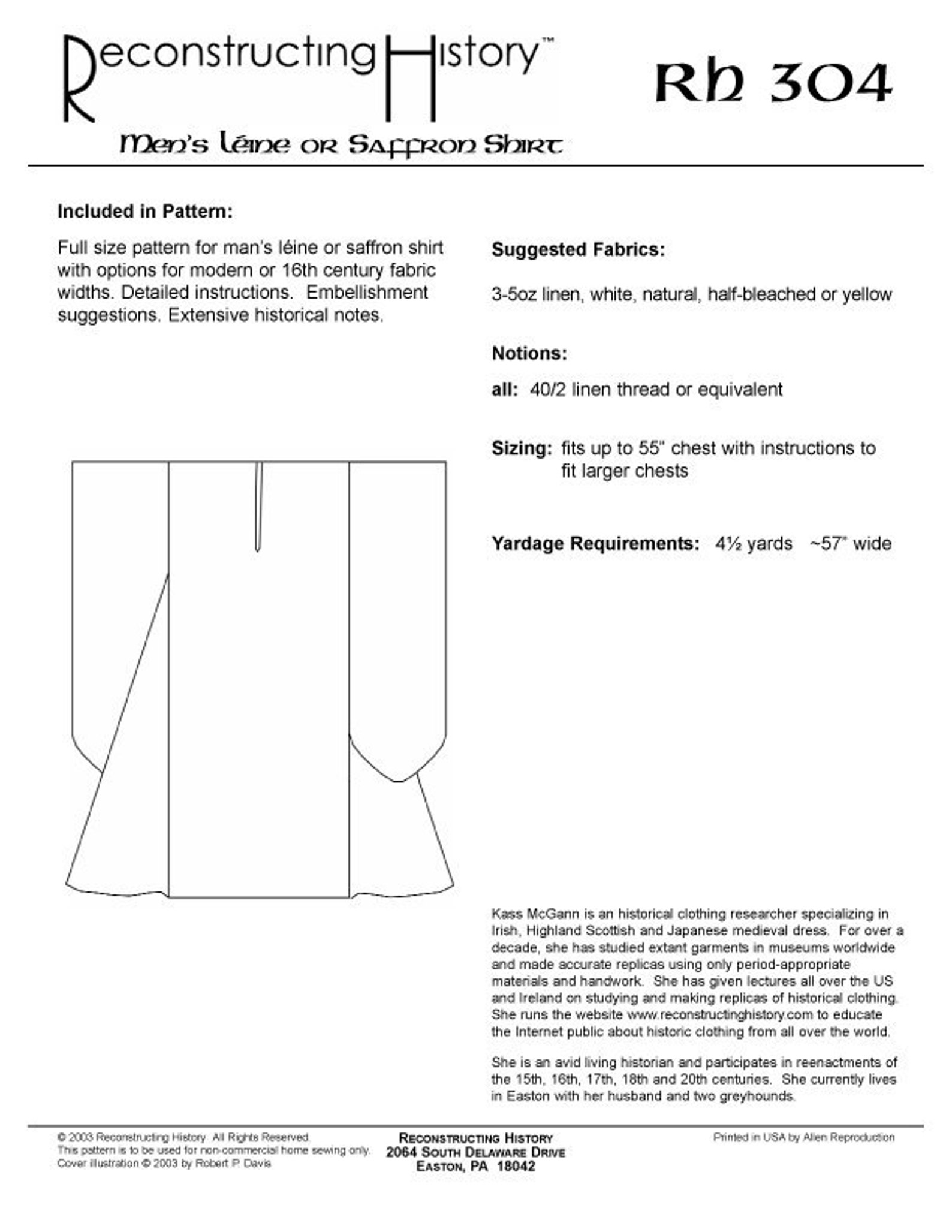 RH304 — Quick Print Irish Man's Léine Pattern - Etsy