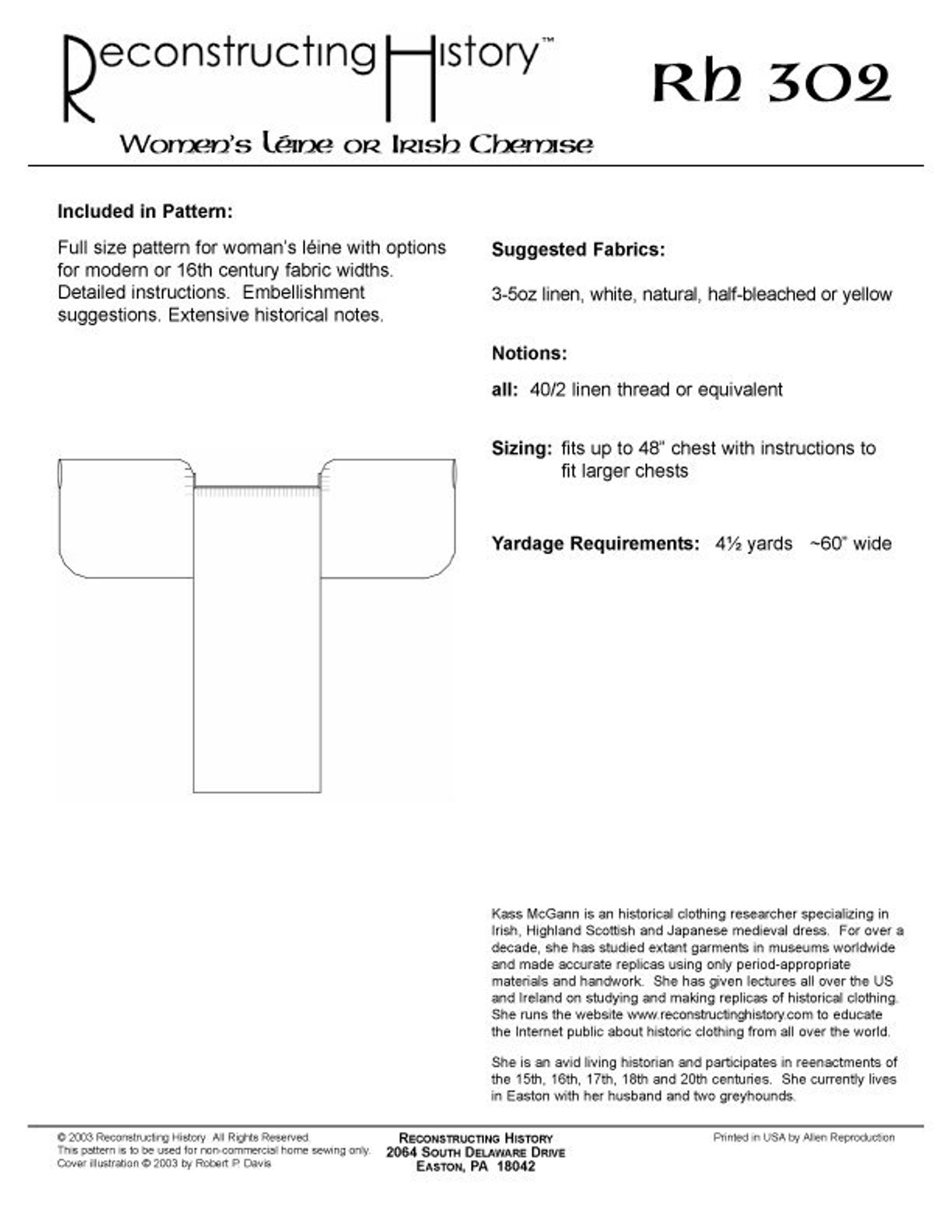 RH302 Quick Print 16thc Irish Women's Léine Pattern - Etsy